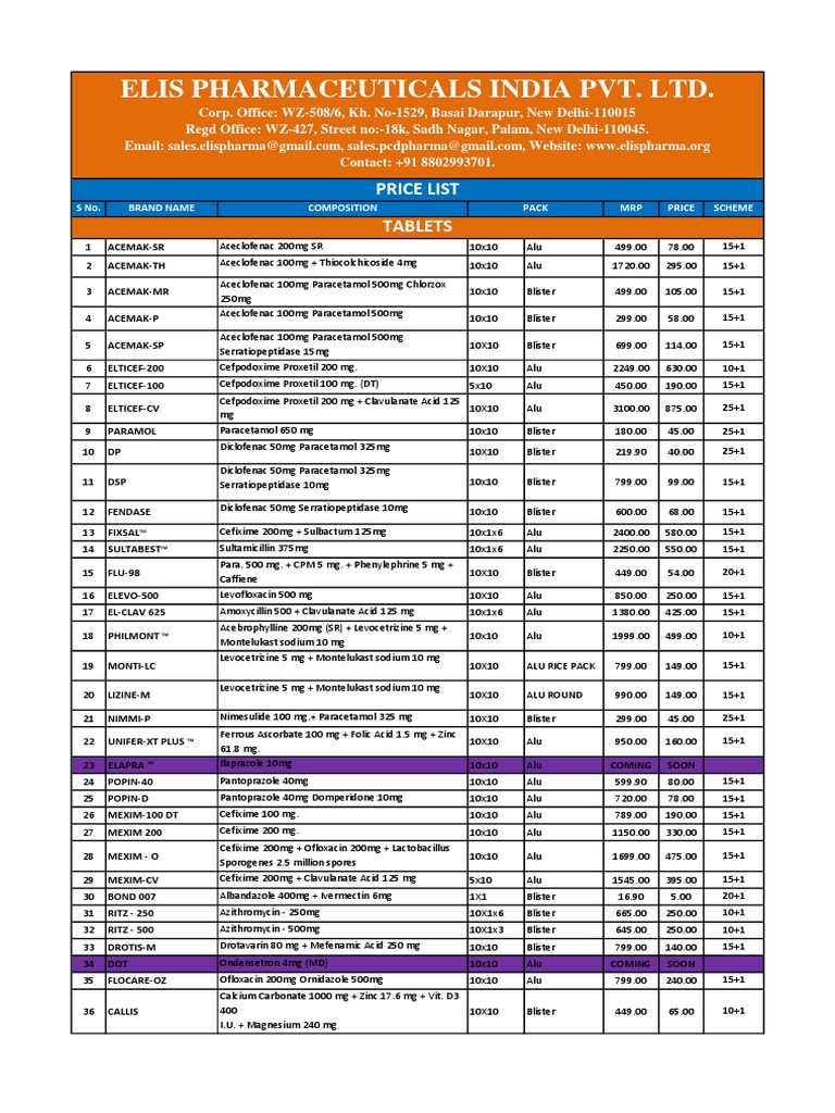 Elis Pharma Price List 2015 | PDF | Organic Compounds | Essential Nutrients