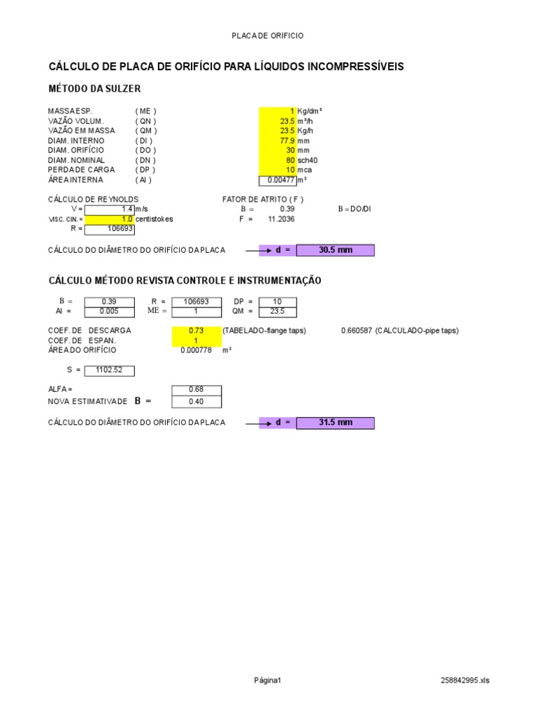 Calculo de Placa de Orificio | PDF | Tecnologia e Engenharia