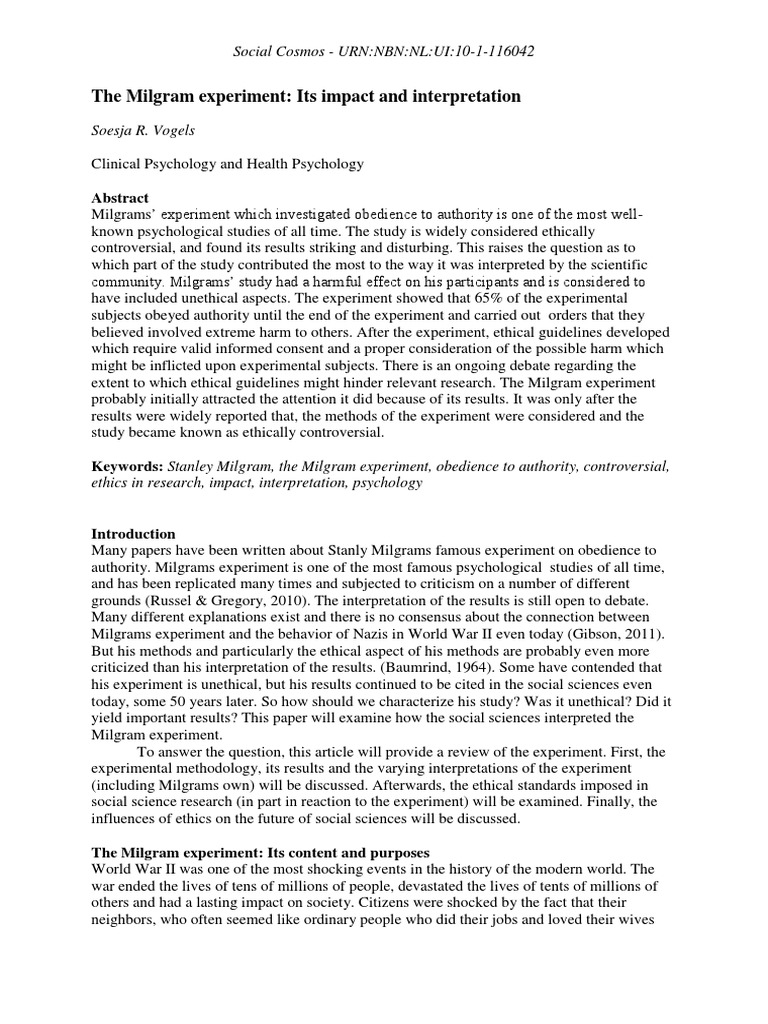 The Milgram Experiment | PDF | Obedience (Human Behavior) | Informed ...