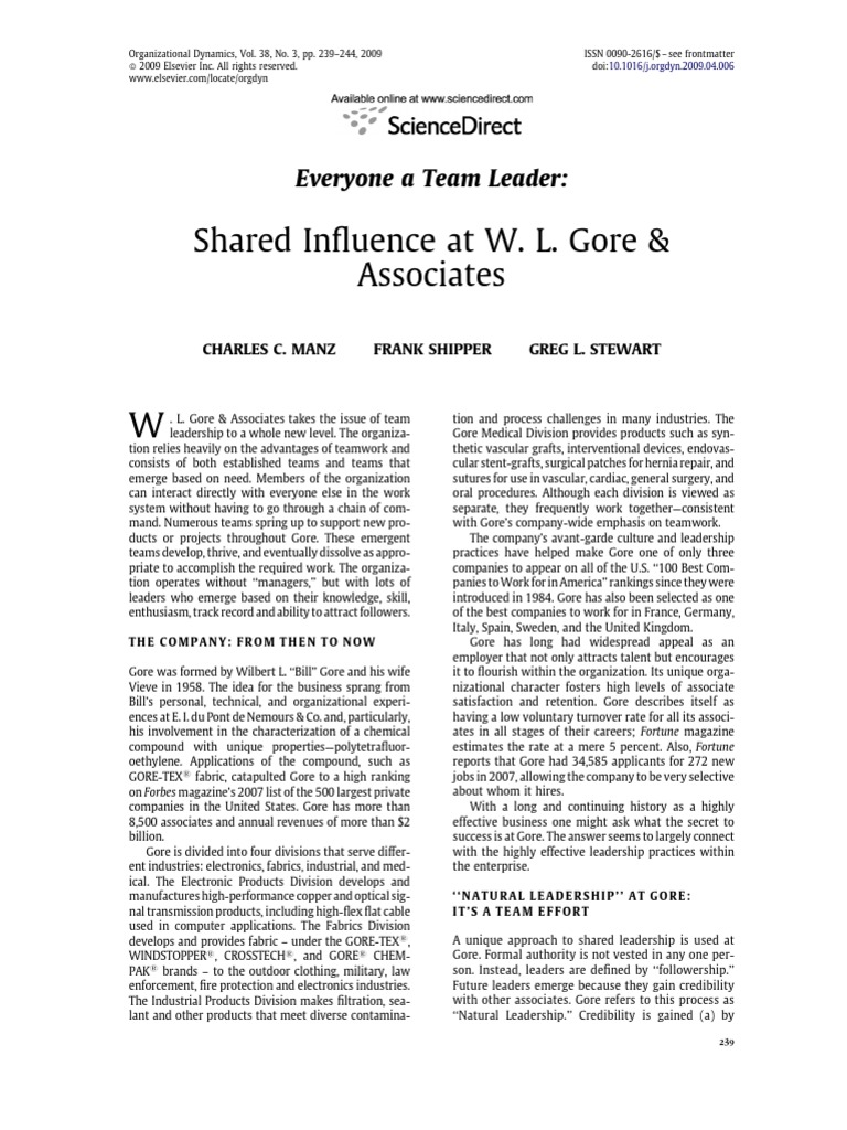 Shared Leadership at W. L. Gore | PDF | Consensus Decision Making ...