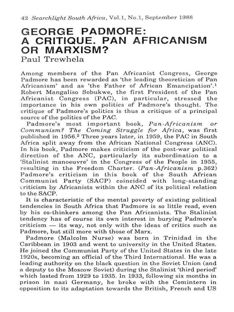 George Padmore. A Critique. Pan-Africanism or Marxism | PDF | Leon ...
