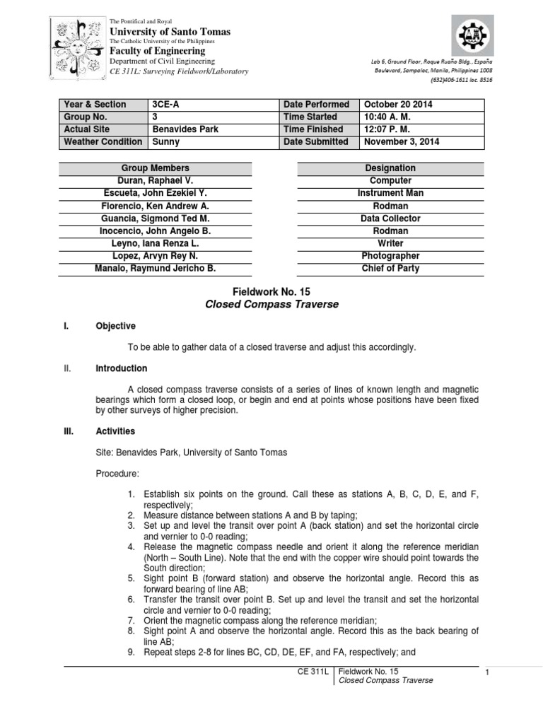 Closed Compass Traverse Fieldwork | PDF | Surveying | Compass