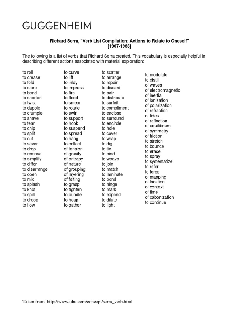 Richard Serra's 1967 Verb List | PDF