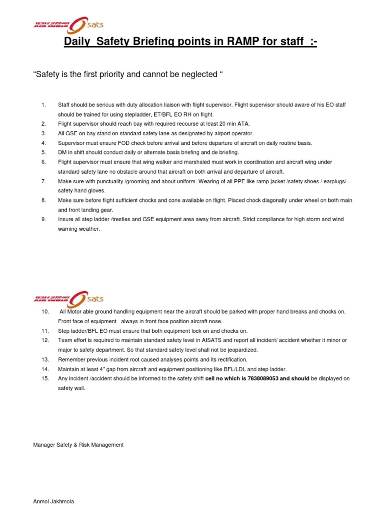 Daily Ramp Safety Briefing Points | PDF | Business