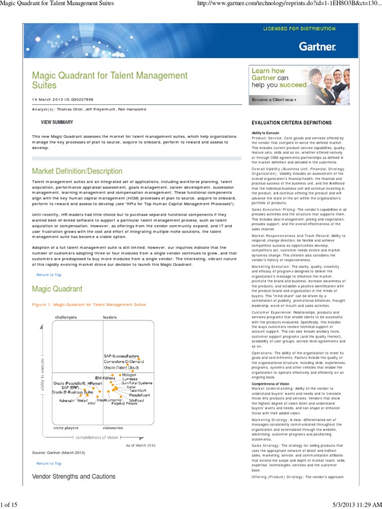 Talent Management Gartner MG PDF | PDF | Oracle Corporation | Sap Se