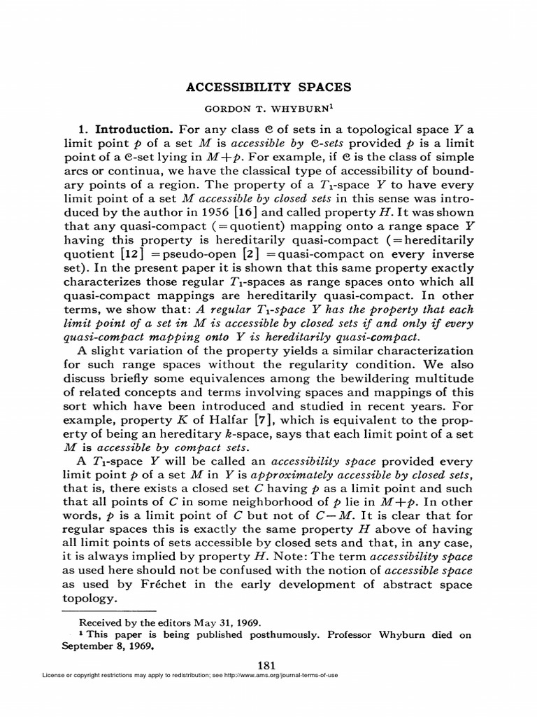 Accessibility Spaces: Gordon T. Whyburn1 | PDF | Compact Space | Sequence