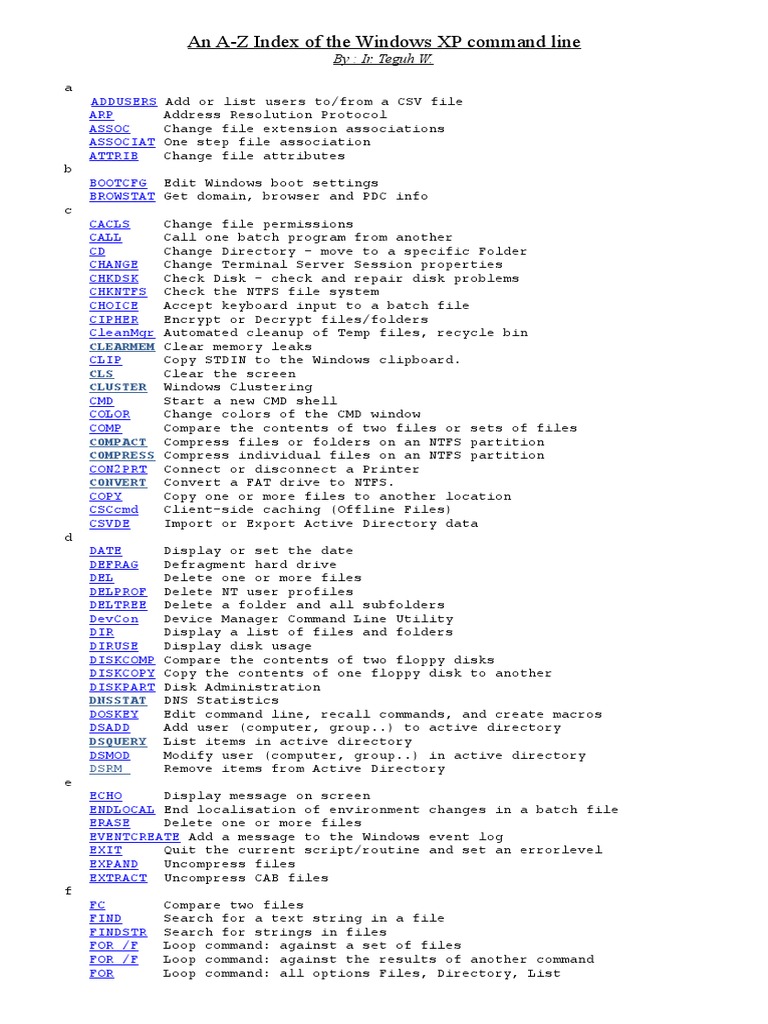 WindowsXP Command Line - Teguh W | PDF | Windows Registry | Computer File
