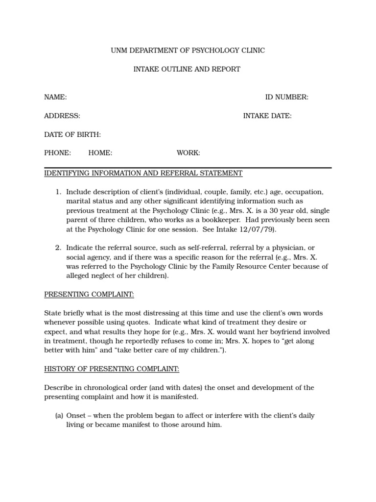 Psych Clinic Intake & Report Outline | PDF | Psychotherapy | Mental Health