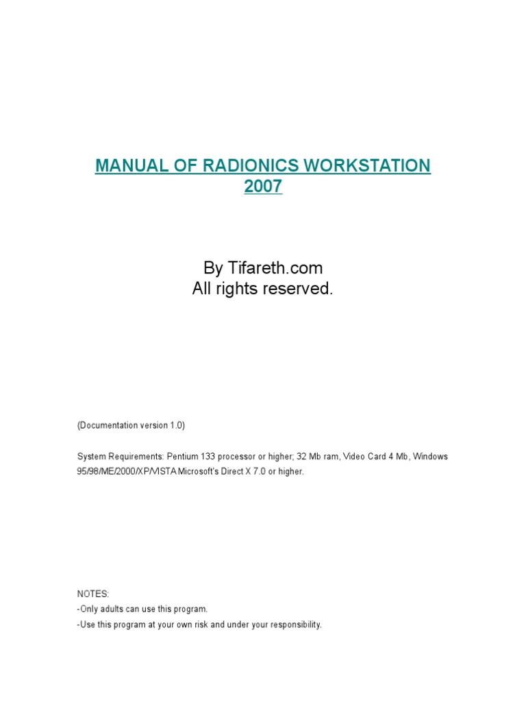 Manual of Radionics Workstation 2007 | PDF | Loudspeaker | Computer File