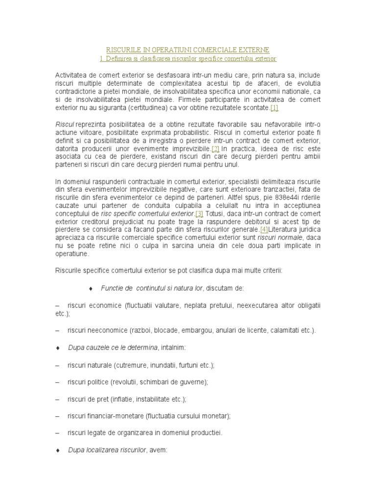 Riscurile in Operatiuni Comerciale Externe | PDF