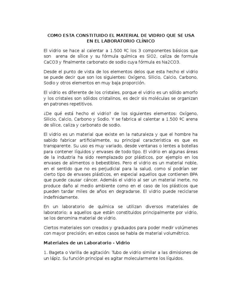 Composición del vidrio en laboratorios | PDF | Silicio | El plastico