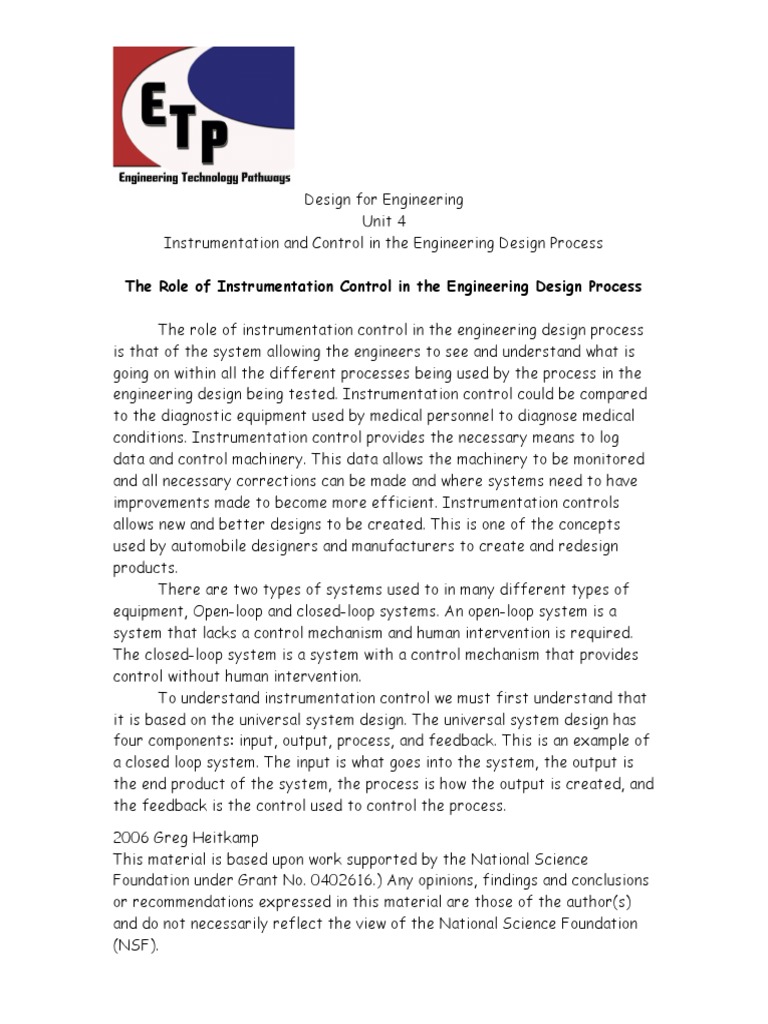 The Role of Instrumentation Control in The Engineering Design Process ...
