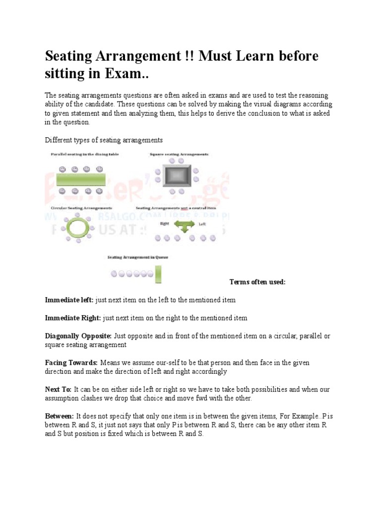 Seating Arrangement Must Read | PDF | Test (Assessment) | Reason