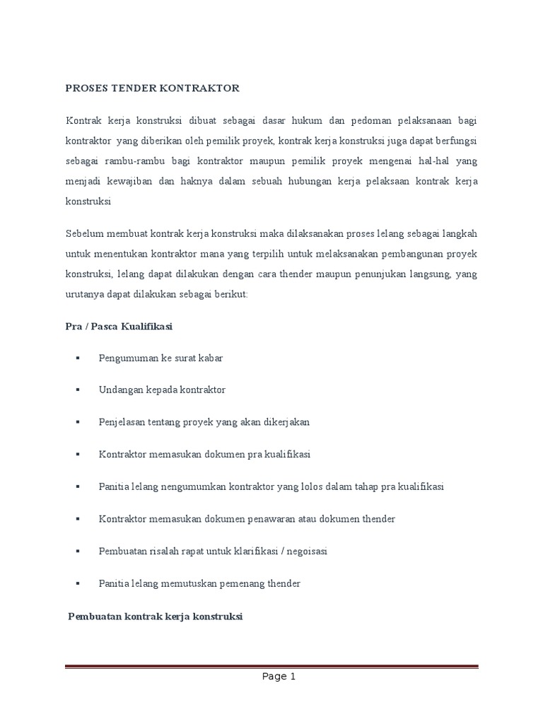 Proses Tender Kontraktor | PDF