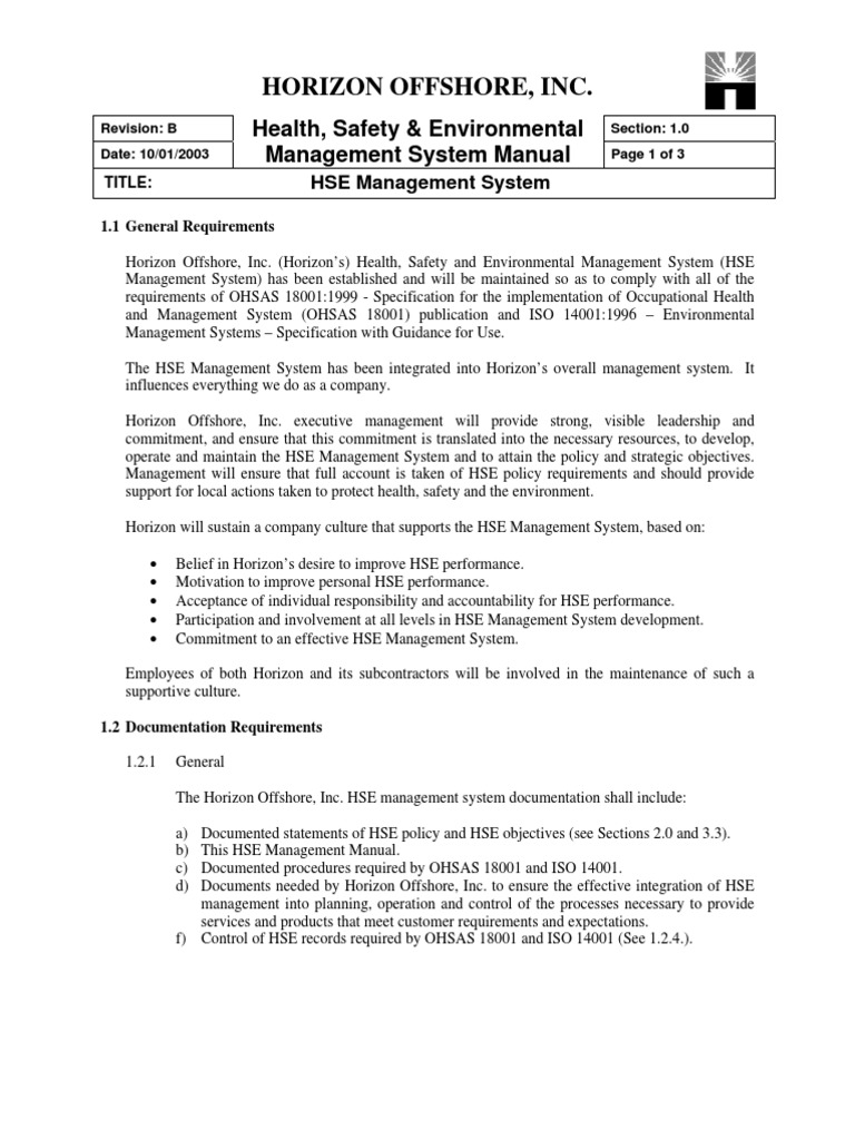 HSE Manual - 1 0 HSE Management System | PDF | Occupational Safety And Health | Business