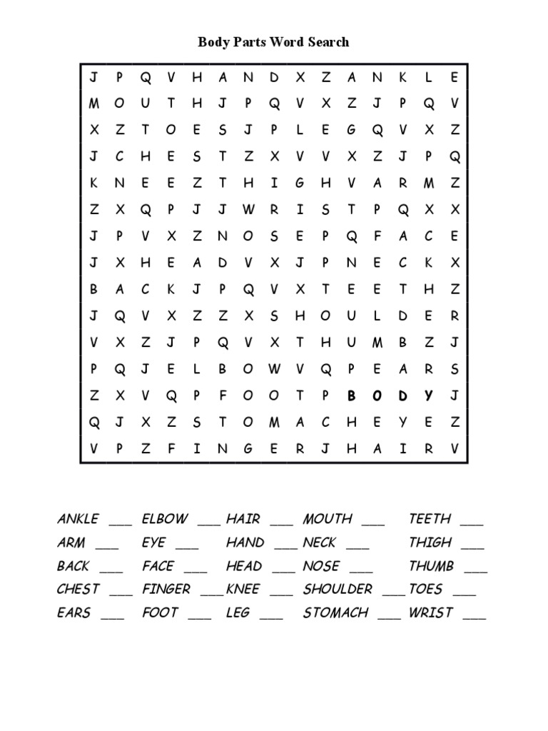 Body Parts Word Search Puzzle | PDF
