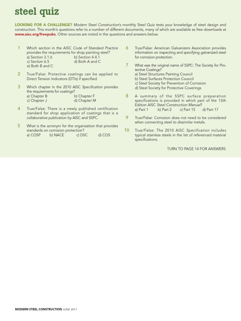Modern Steel Construction's Monthly Steel Quiz Tests Your Knowledge of ...