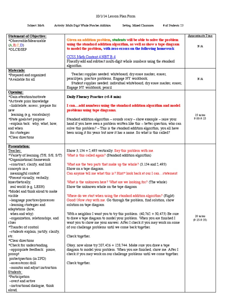 Math Lesson Plan - Grade 4 | PDF | Lesson Plan | Cognition