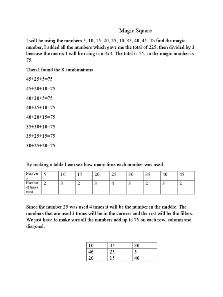 Magic Square 3x3 Solution Guide | PDF