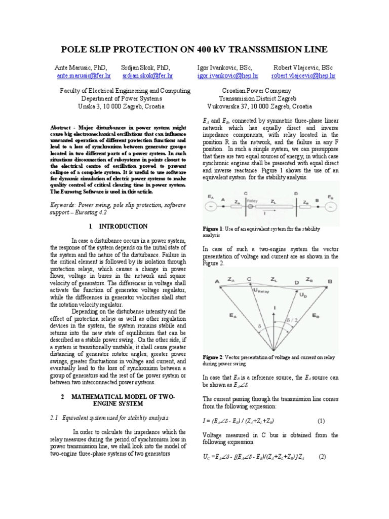 Pole Slip Protection On 400 KV Transsmision Line | PDF | Electric Power ...