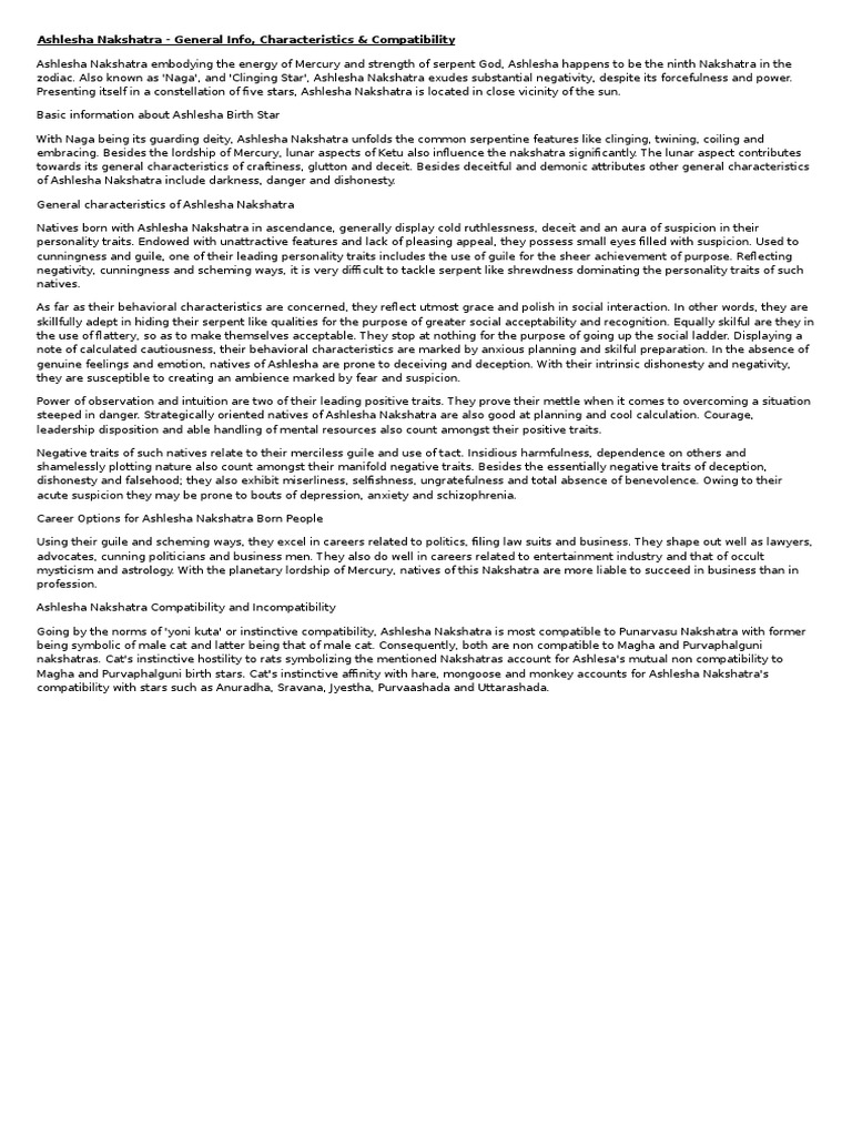 Nakshatra Ashlesha | Esoteric Cosmology | Astrology