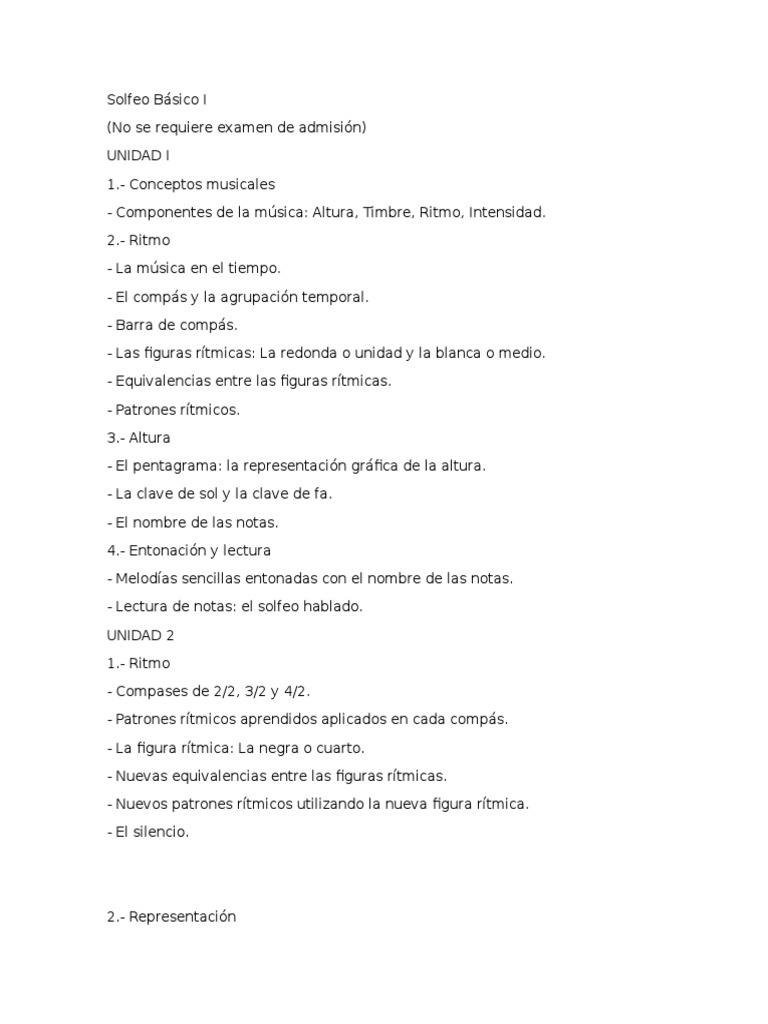 Solfeo Básico I - Plan de Estudios | PDF | Ritmo | Formas musicales