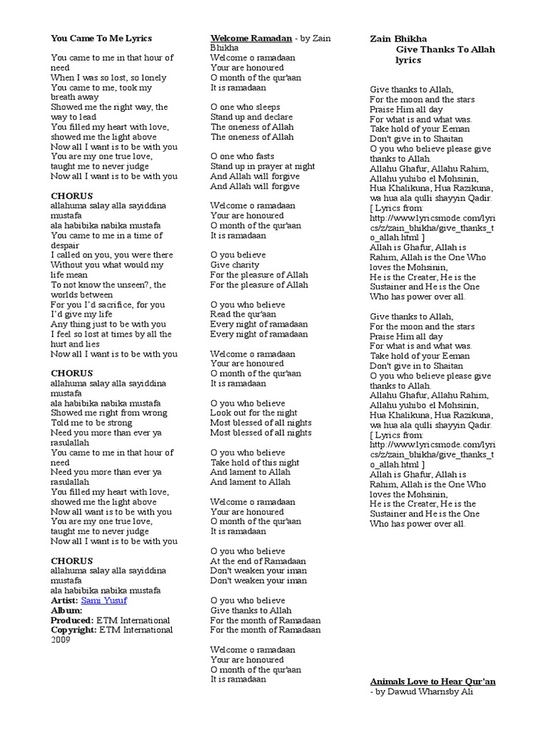 Islamic Song Lirik | PDF | Muhammad | Prophets And Messengers In Islam