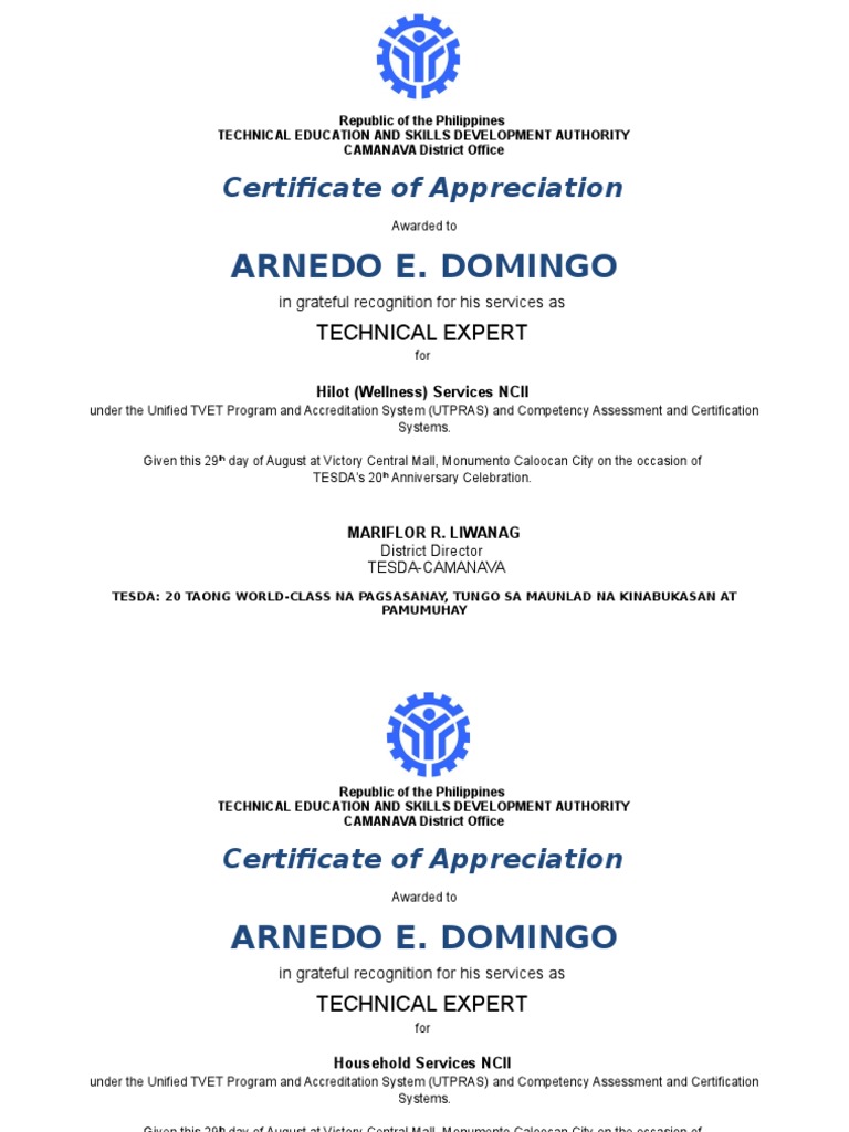 Certificate of Appreciation TEP | PDF | Learning Methods | Career And ...