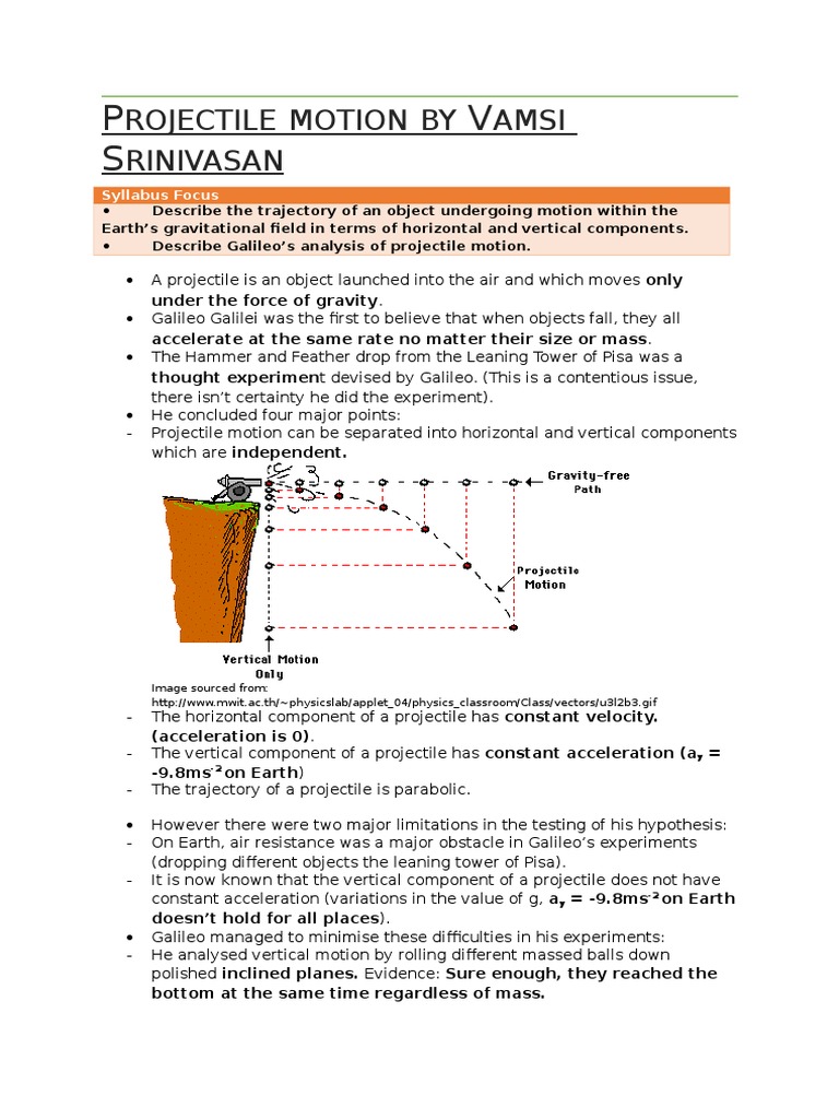 Projectile Motion | PDF | Trajectory | Acceleration