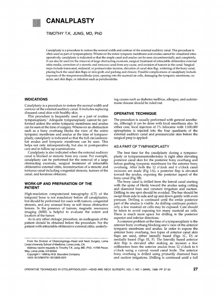 CANALPLASTY | PDF | Ear | Anatomical Terms Of Location