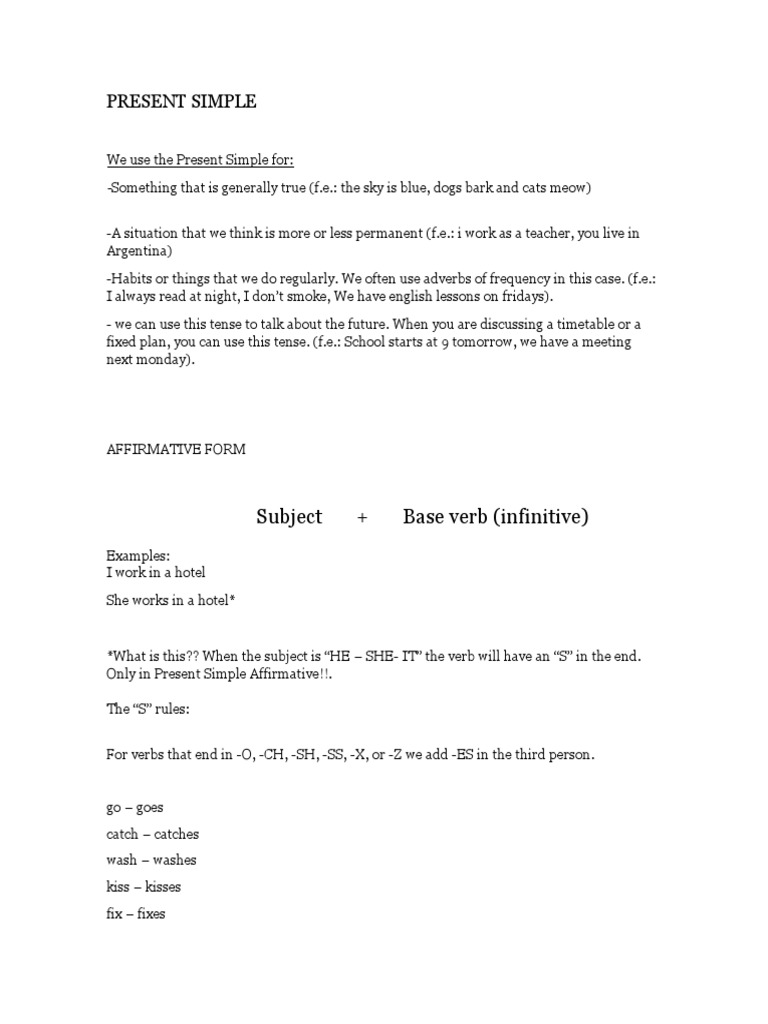 Present Simple For Begginers | PDF | Verb | Subject (Grammar)