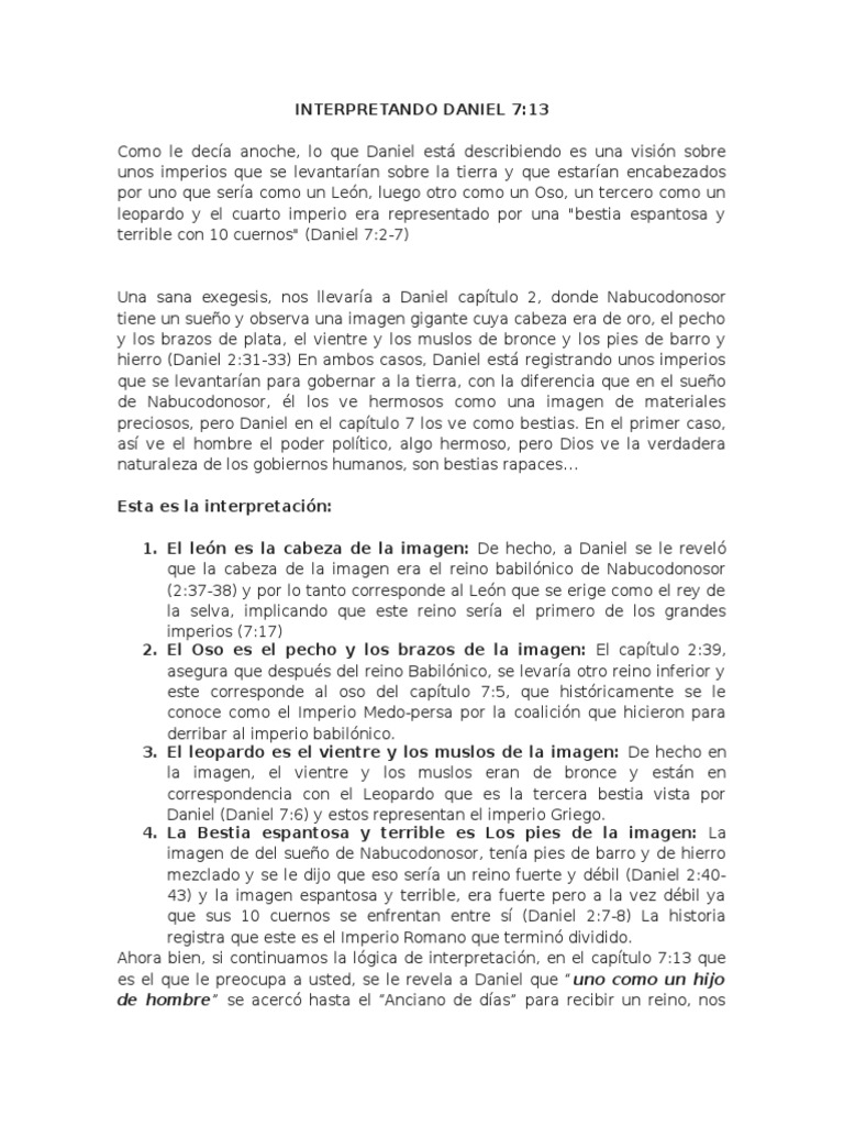 Interpretación de Daniel 7:13 y los Imperios | PDF | Daniel (figura ...