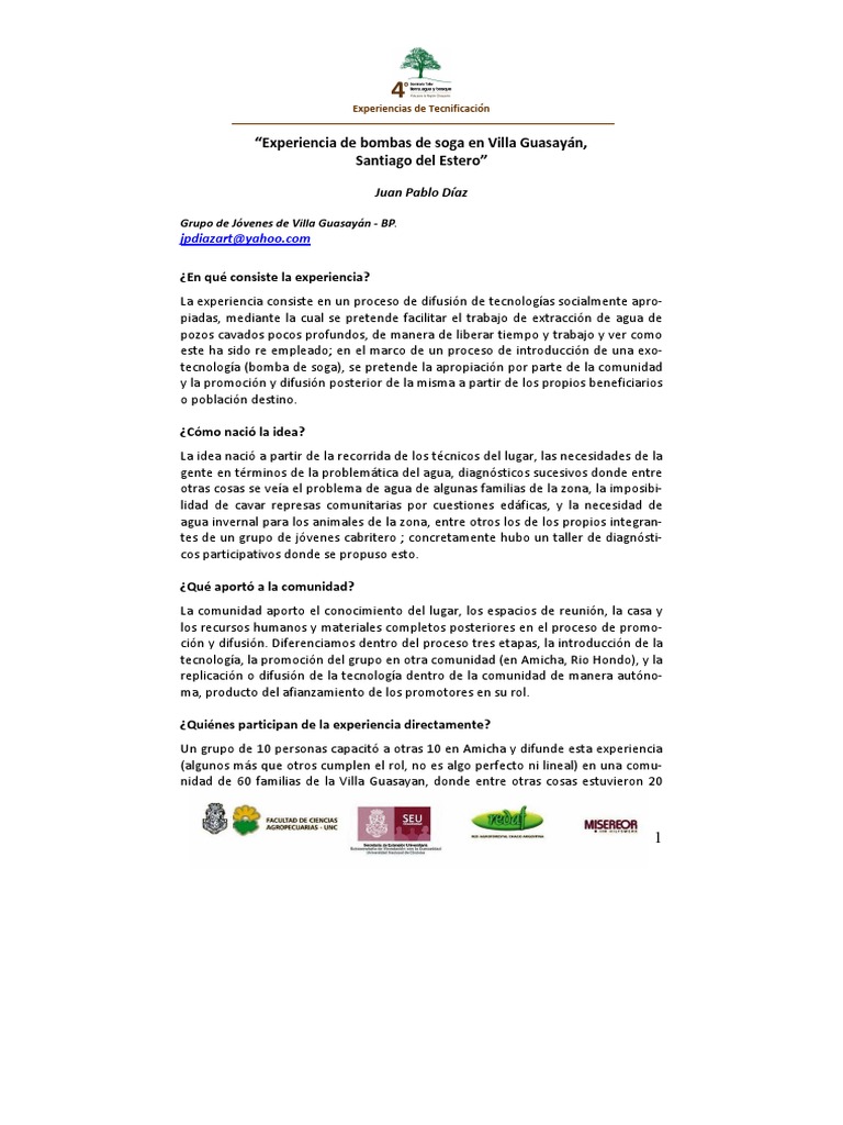 Bomba Soga Guasayan Sgo Del Estero | PDF | Organización no gubernamental | Naturaleza