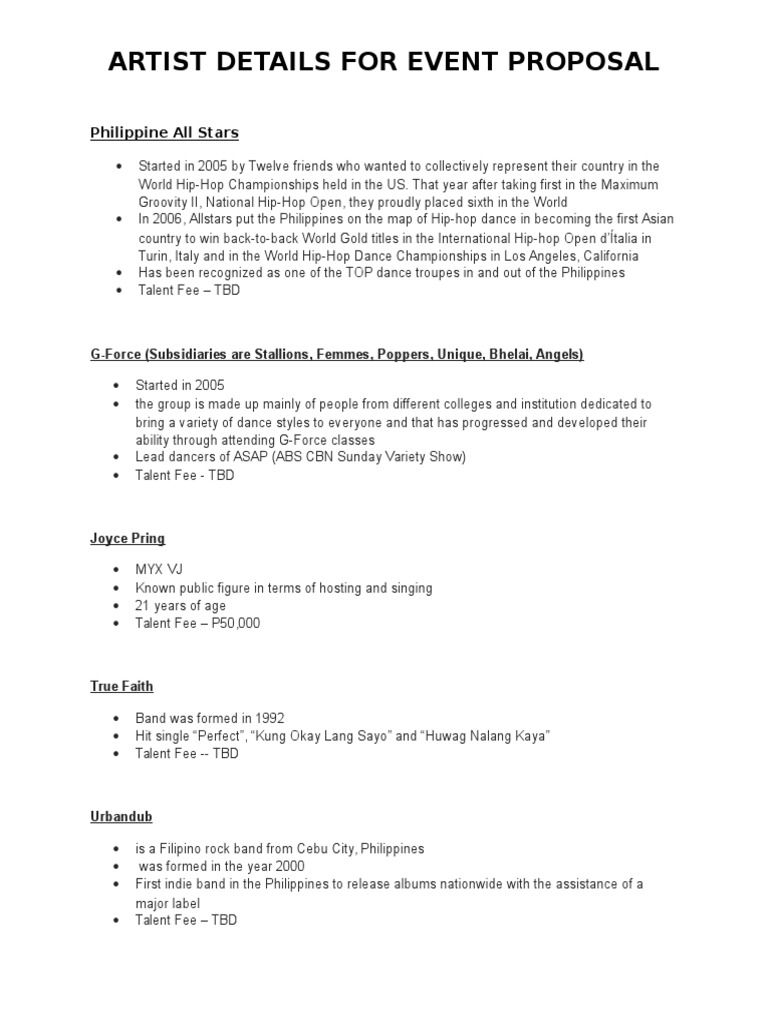 Philippine Artist Talent Fees Overview | PDF | Popular Music ...