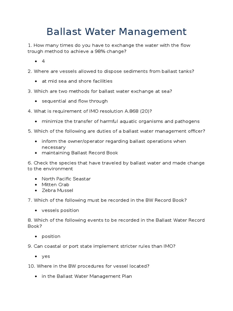 Ballast Water Management Guidelines | PDF