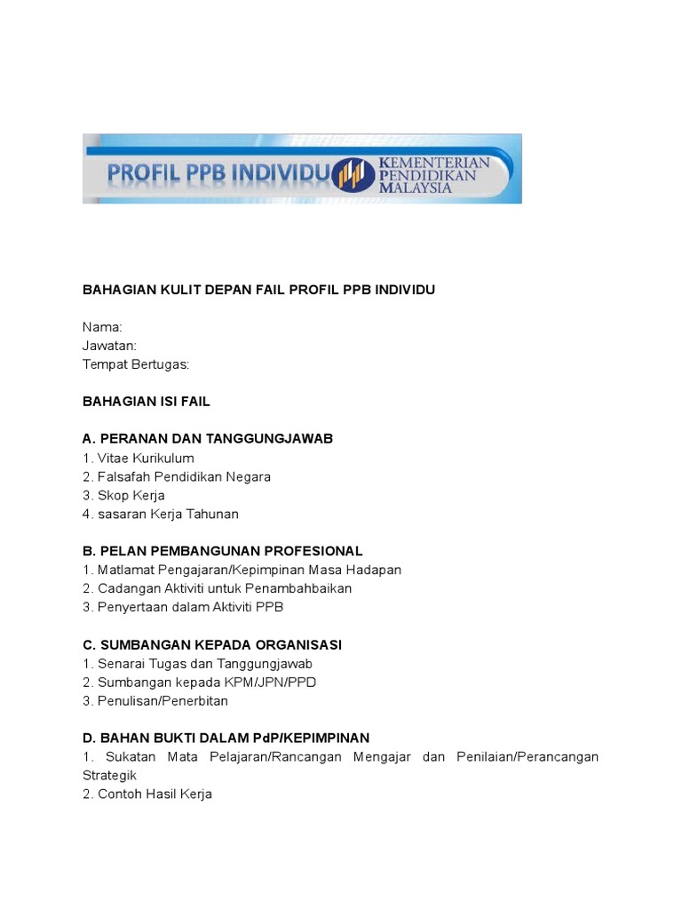 Bahagian Kulit Depan Fail Profil PPB Individu | PDF