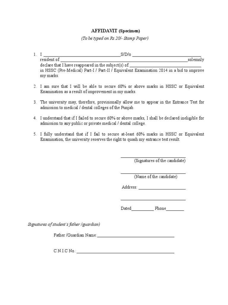 Affidavit (Specimen) 14 | PDF