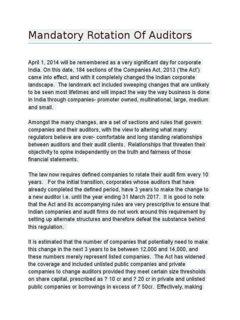 Mandatory Rotation of Auditors | Download Free PDF | Financial Audit ...