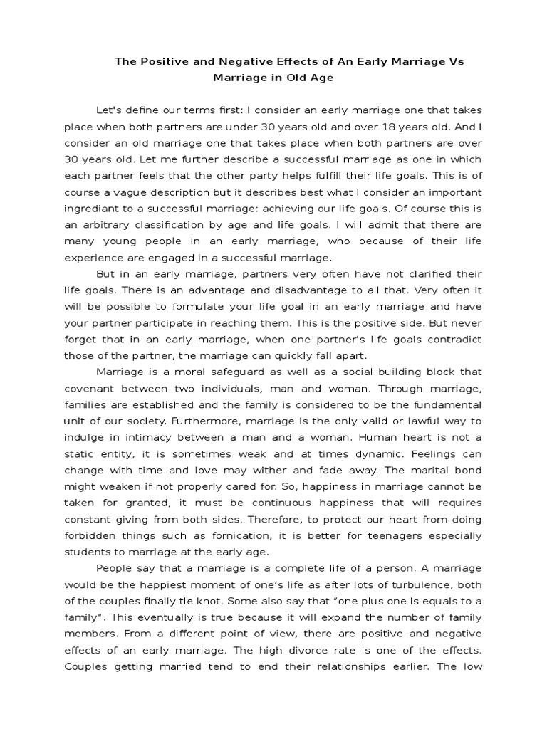 The Positive and Negative Effects of An Early Marriage Vs Marriage in ...