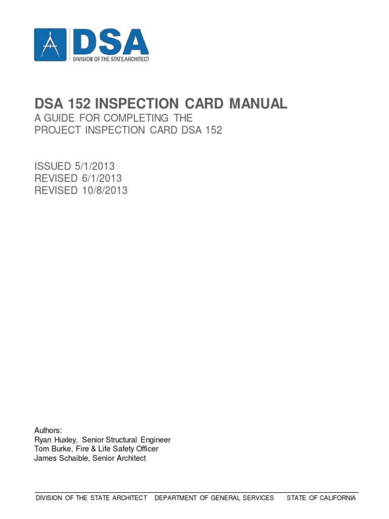 DSA 152 Inspection Card Manual Guide | PDF | Framing (Construction ...