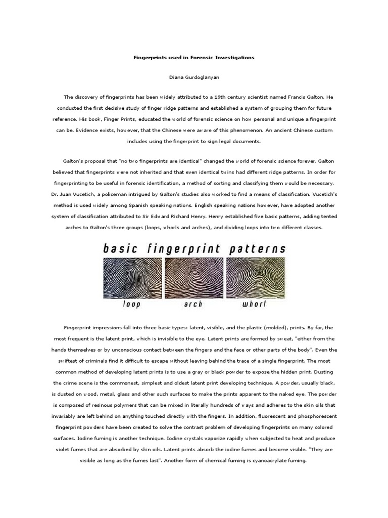 Fingerprints Used in Solving Crimes | PDF | Fingerprint | Forensic Science