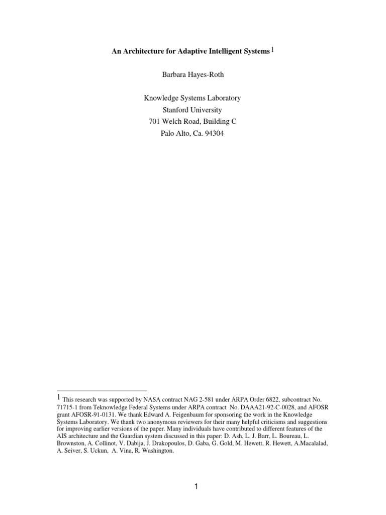 Barbara Hayes-Roth: An Architecture For Adaptive Intelligent Systems1 ...