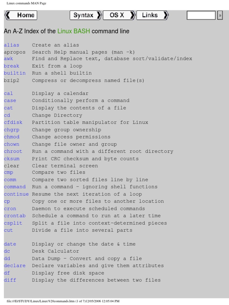 An A-Z Index of Linux BASH Commands | PDF | Computer File | Unix An A-Z Index of Linux BASH Commands | PDF | Computer File | Unix