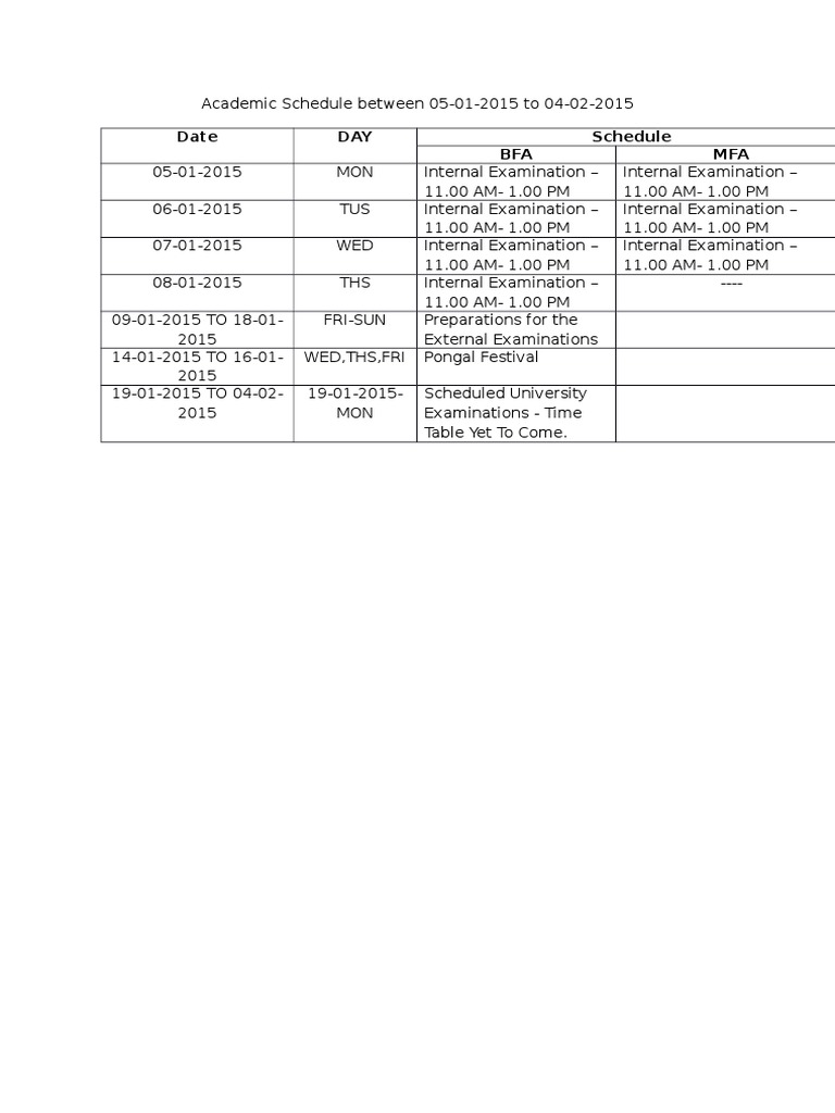 UTK Academic Schedule: Jan-Feb 2015 | PDF