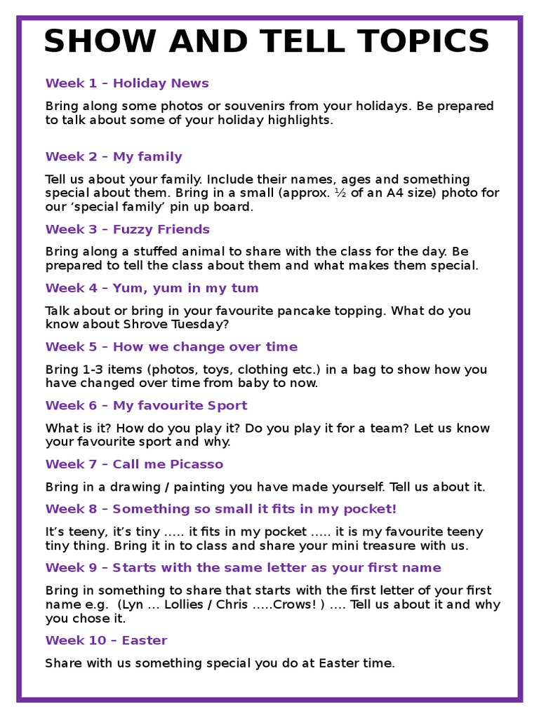 Show and Tell Topics for Kids | PDF | Language Arts & Discipline