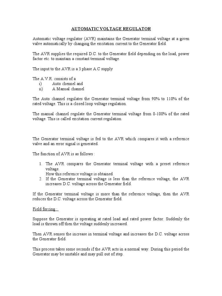 Automatic Voltage Regulator | PDF | Rectifier | Electric Generator