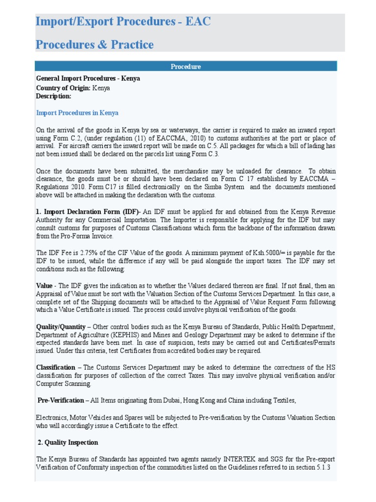 Import & Export Procedures - EAC | Download Free PDF | Invoice | Cargo