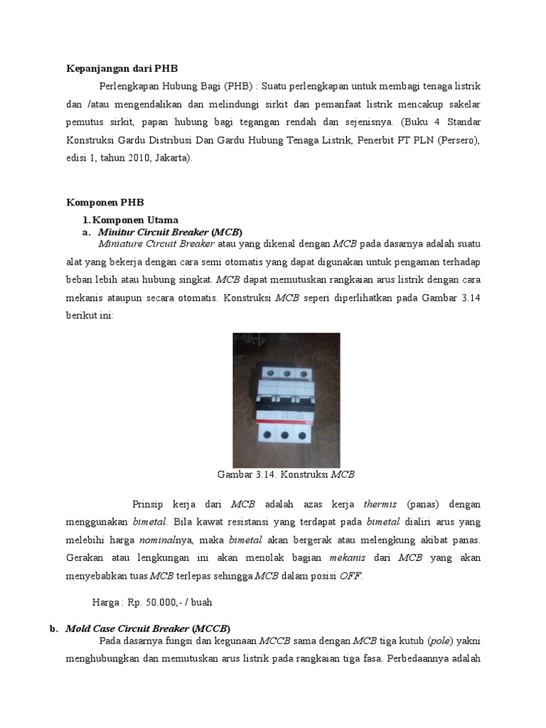KOMPONEN DAN FUNGSI PANEL HUBUNG BAGI (PHB) | PDF