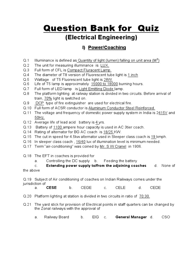 Electrical MCQ | PDF | Rail Transport | Electricity