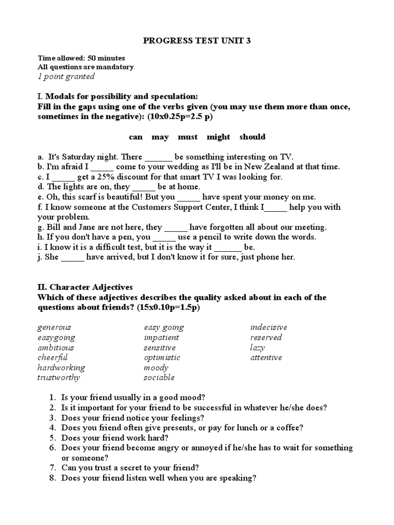 Progress Test | PDF | Syntax | Grammar
